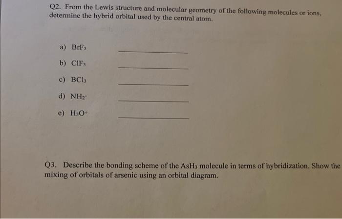 Solved Q2. From the Lewis structure and molecular geometry | Chegg.com