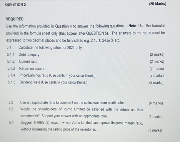 QUESTION 5(20 ﻿Marks)REQUIREDUse the information | Chegg.com