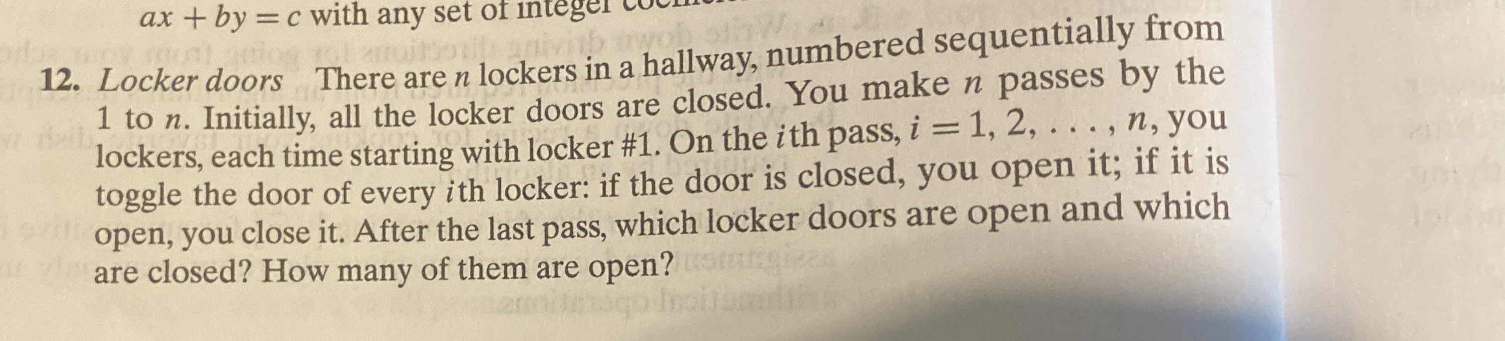 Solved Locker doors There are n ﻿lockers in a hallway, | Chegg.com