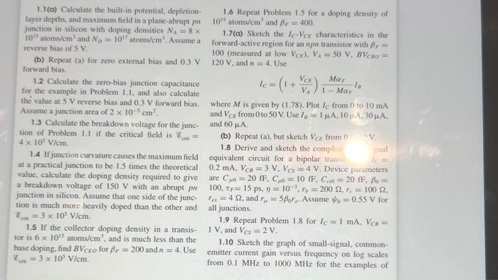 Solved 1.1(a) Calculate the built-in potential, depletion- | Chegg.com