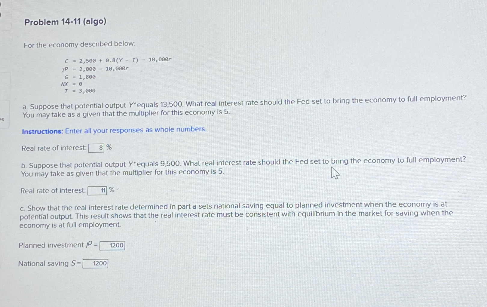 Solved Problem 14-11 (algo)For the economy described | Chegg.com