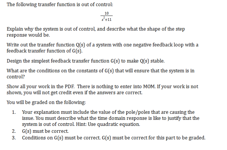 Solved The following transfer function is out of | Chegg.com