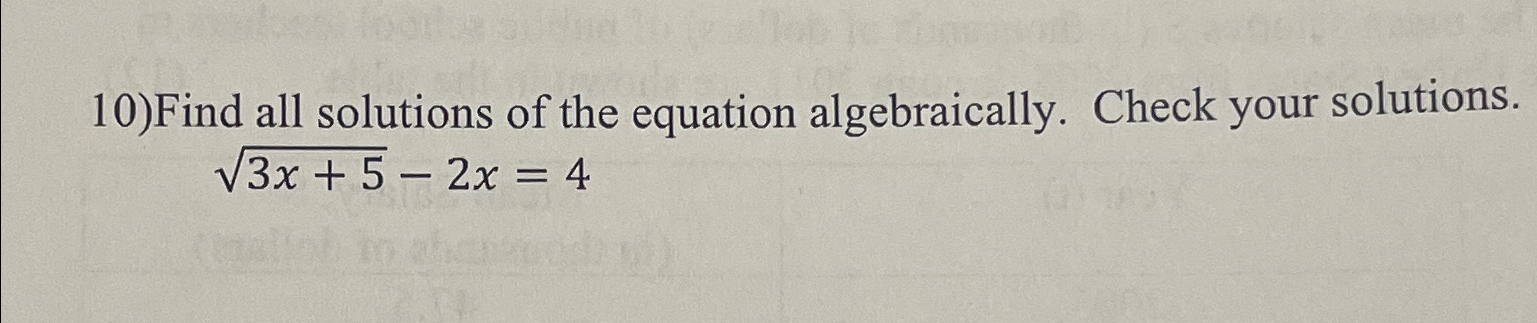 Solved Find All Solutions Of The Equation Algebraically
