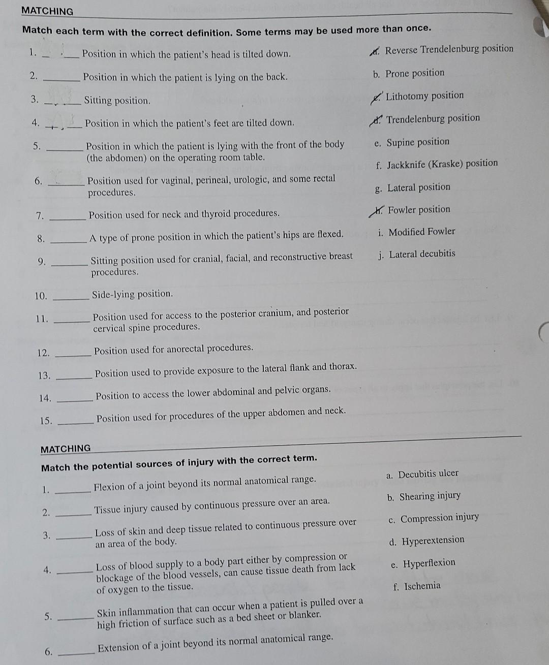 Solved MATCHING Match each term with the correct definition. | Chegg.com