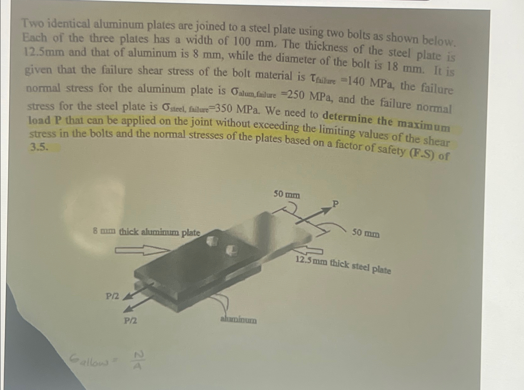 Solved Two identical aluminum plates are joined to a steel | Chegg.com