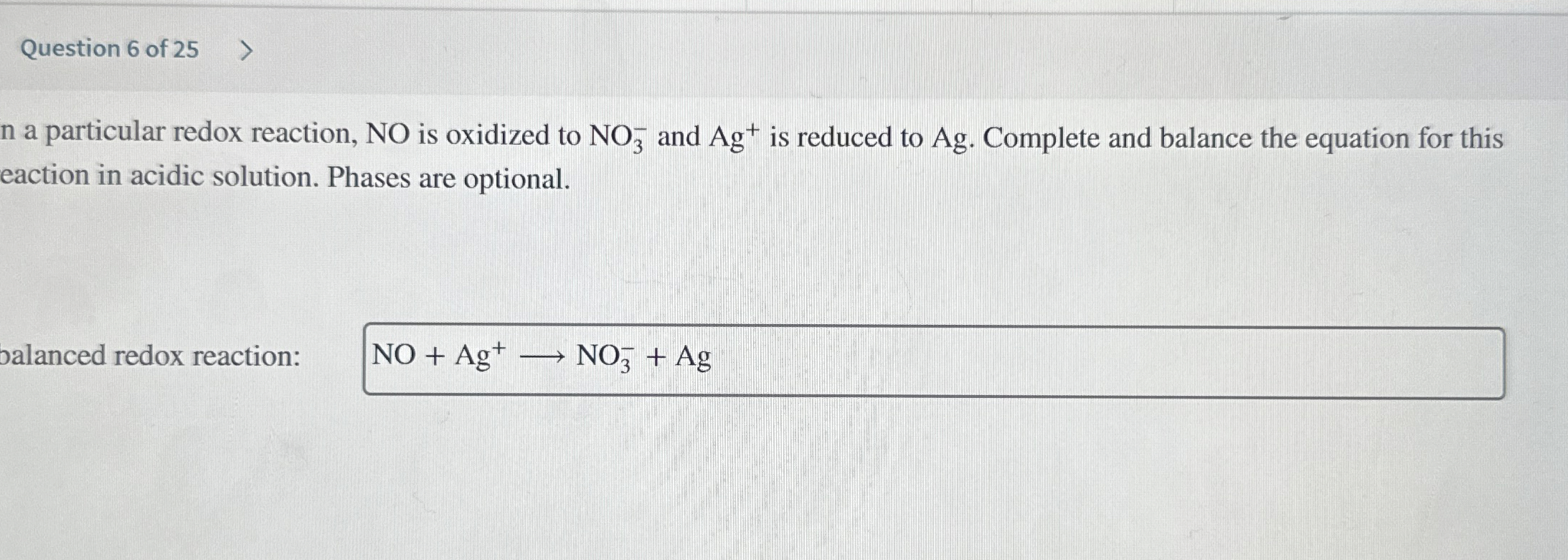 Solved Question 6 ﻿of 25n a particular redox reaction, NO is | Chegg.com