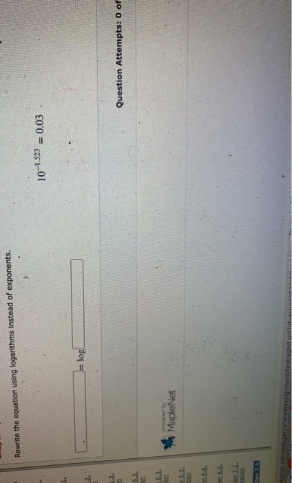 Solved Rewrite the equation using logarithms instead of | Chegg.com