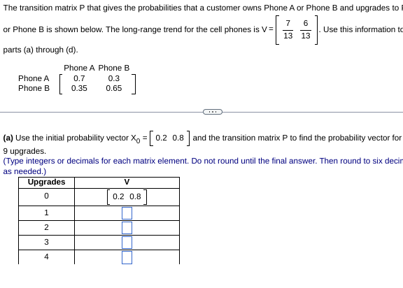 Solved (a) ﻿Use the initial probability vector x0=[0.20.8] | Chegg.com