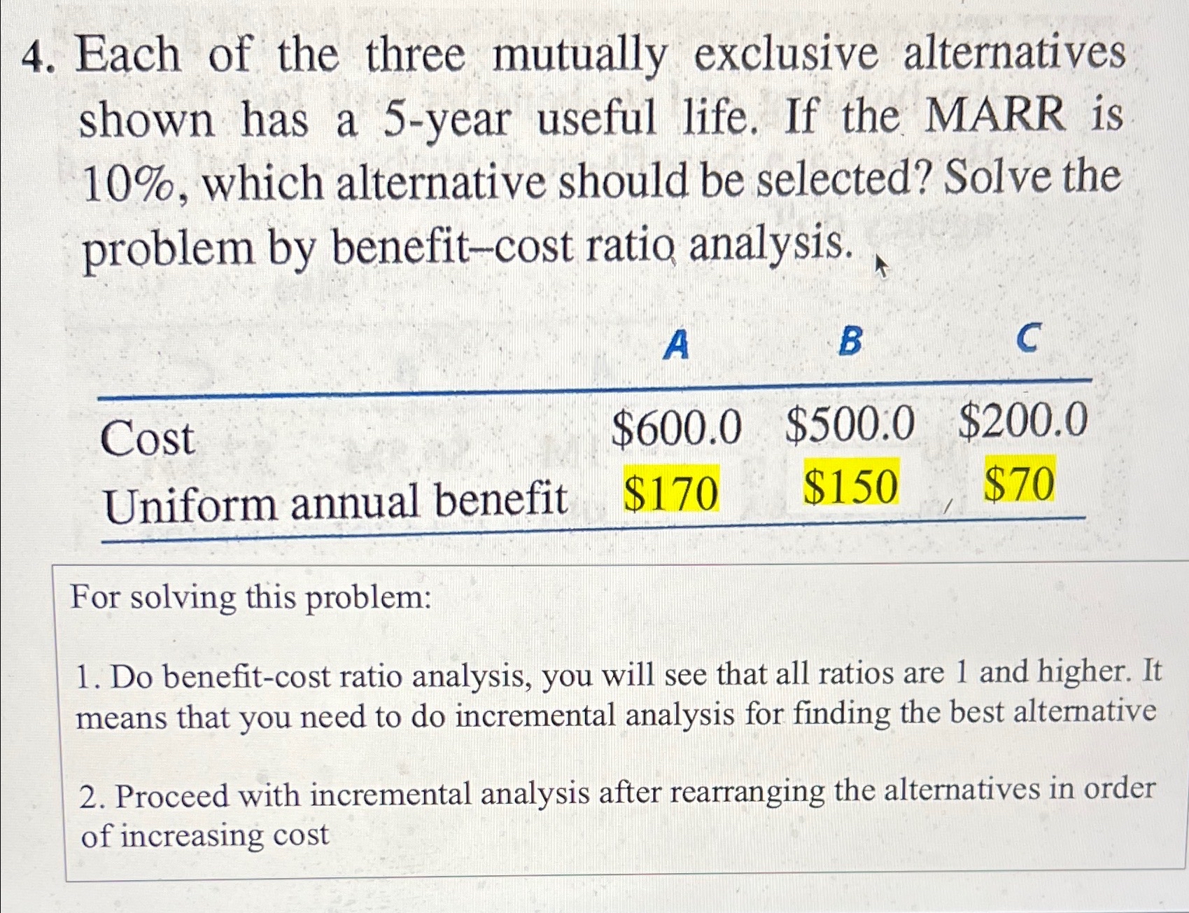 Solved Each of the three mutually exclusive alternatives | Chegg.com