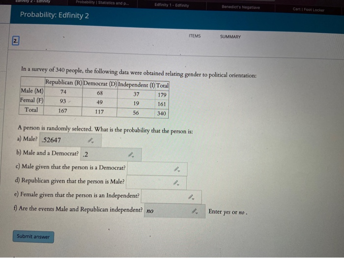 Solved Edinity Probability Statistics and p... Edfinity 1 - | Chegg.com