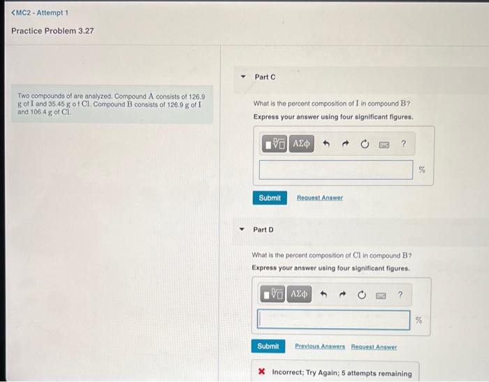 Solved Two compounds of are analyzed. Compound A consisis of | Chegg.com