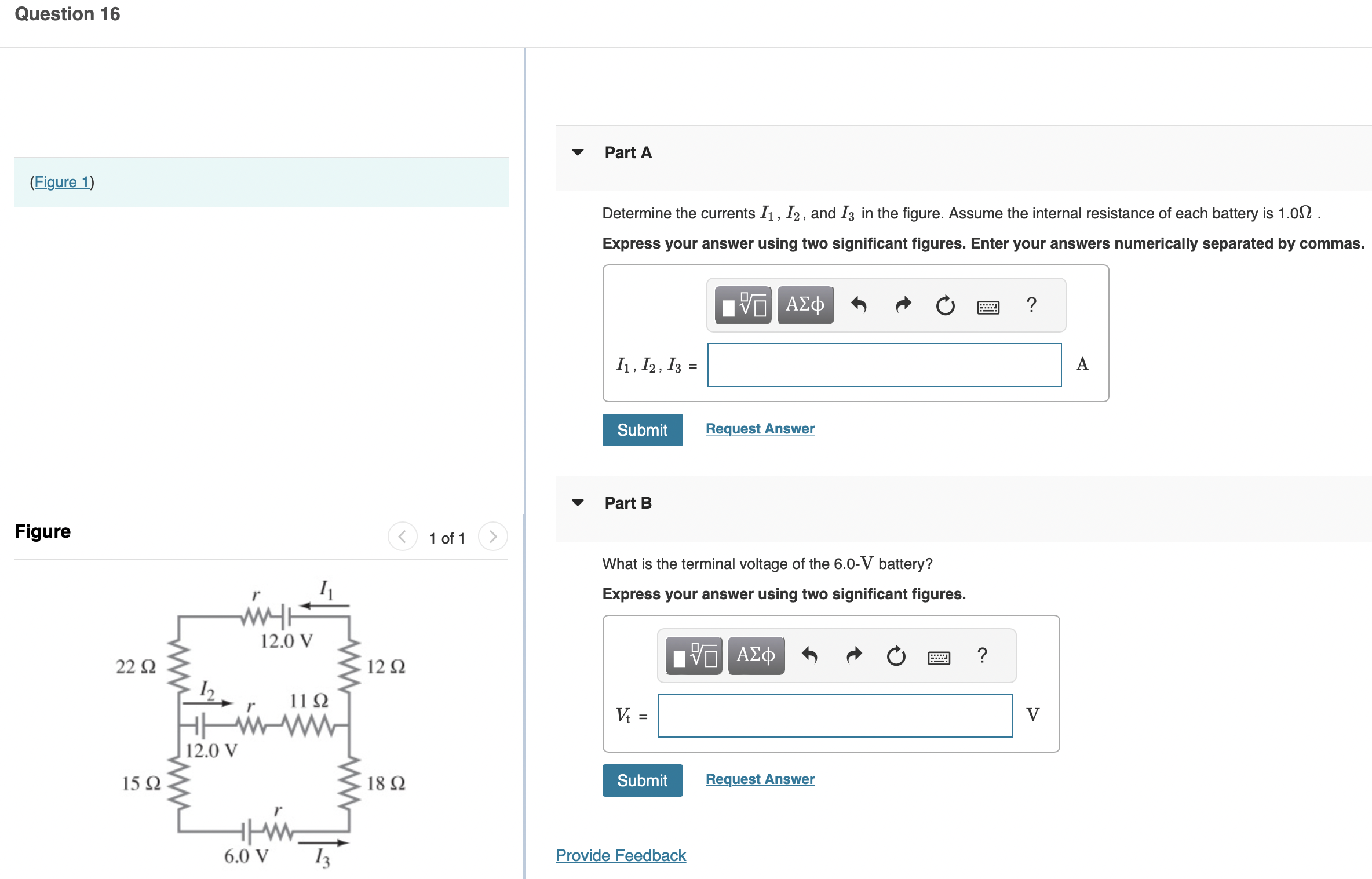 Solved (Figure 1)Part ADetermine the currents I1,I2, ﻿and I3 | Chegg.com