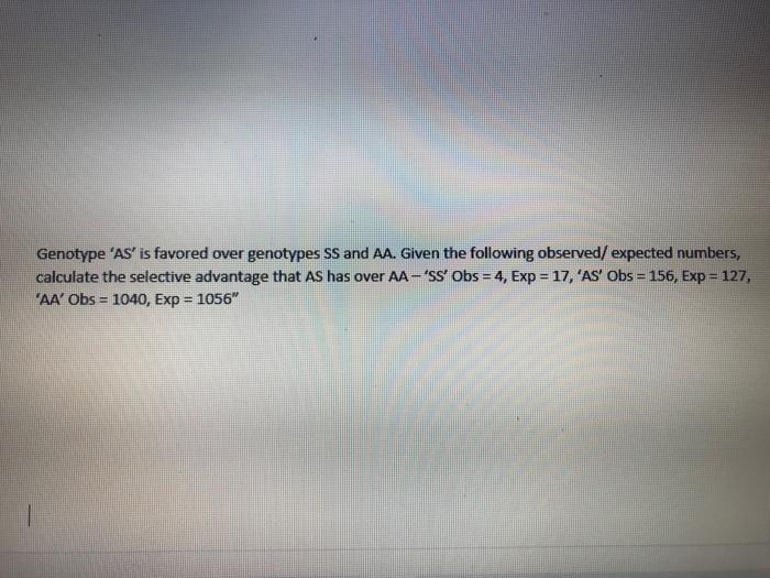 Genotype 'AS' is favored over genotypes SS and AA. | Chegg.com