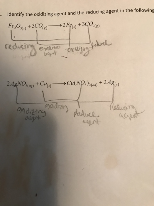 Solved identify the oxidizing agent and the reducing agent | Chegg.com