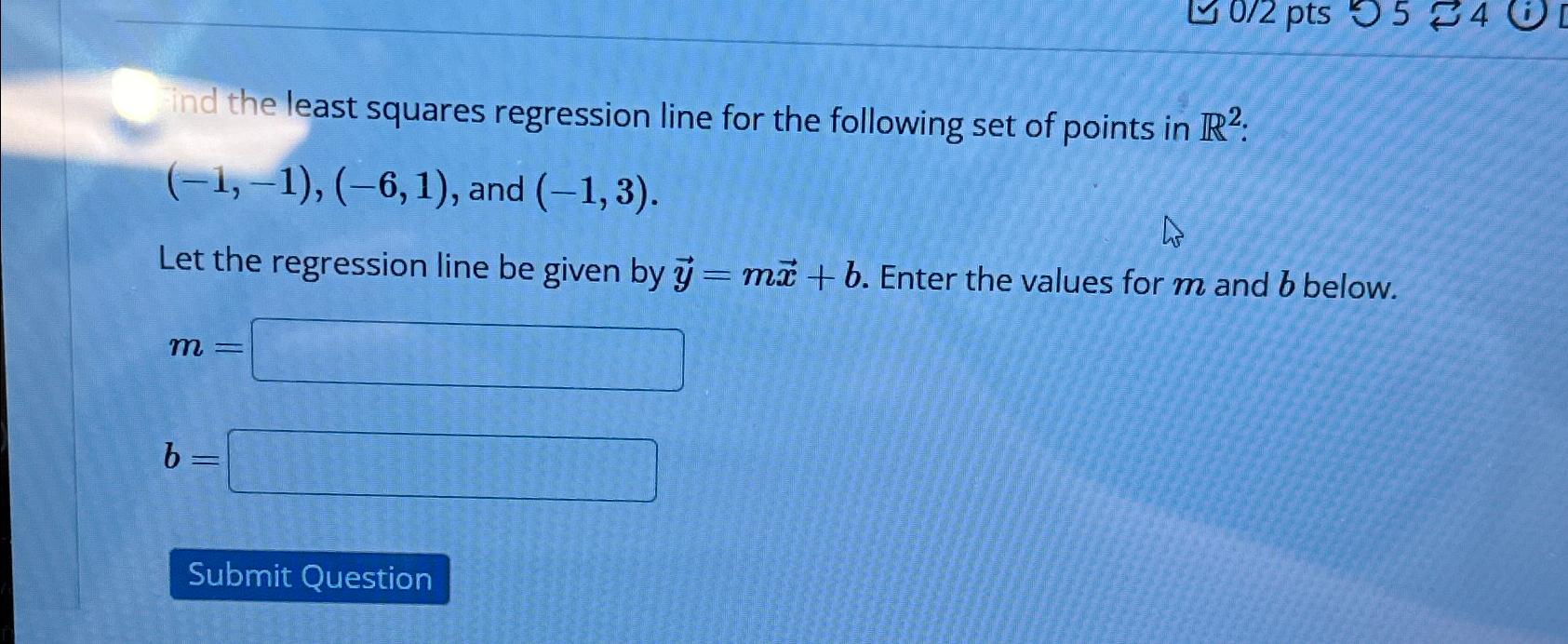 ind the least squares regression line for the | Chegg.com