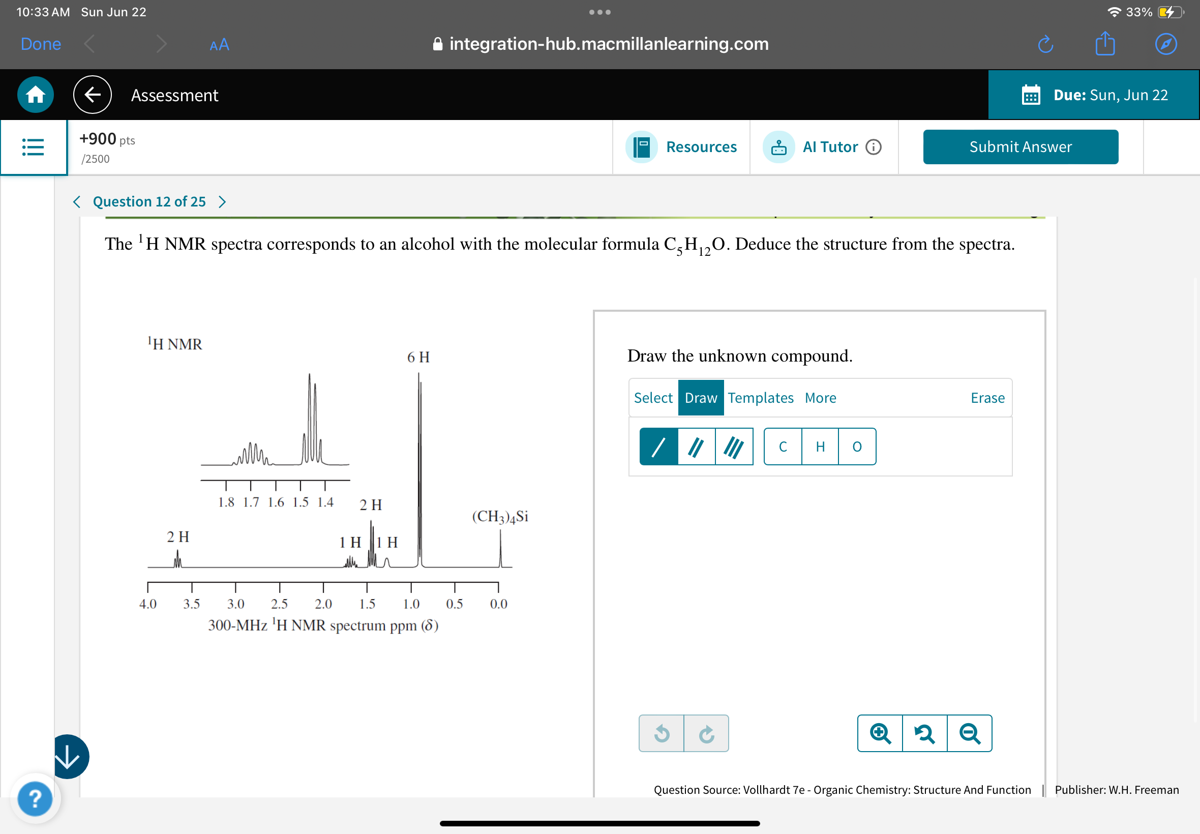 Solved Question 12 ﻿of 25 ﻿The ^(1)H NMR spectra corresponds | Chegg.com
