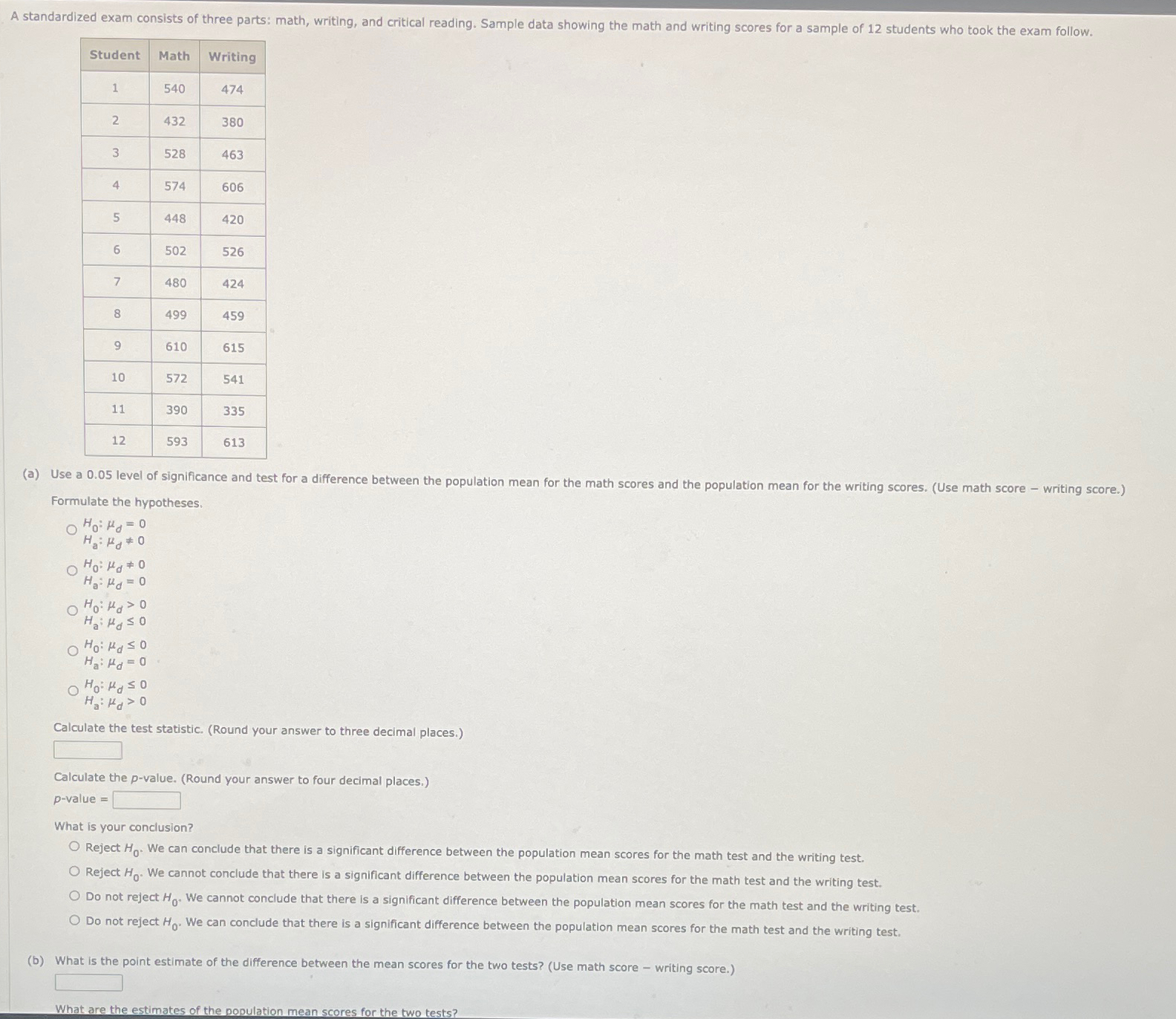 Solved A standardized exam consists of three parts: math, | Chegg.com
