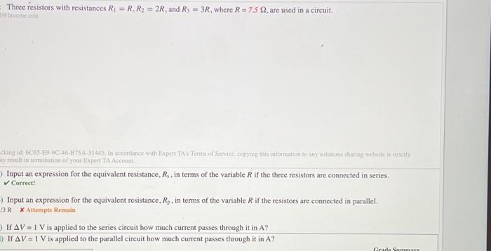 Solved B) Input an expression for the equivalent Rp in terms | Chegg.com