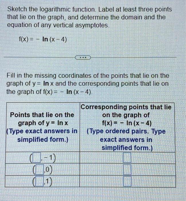 Solved Sketch the logarithmic function. Label at least three | Chegg.com