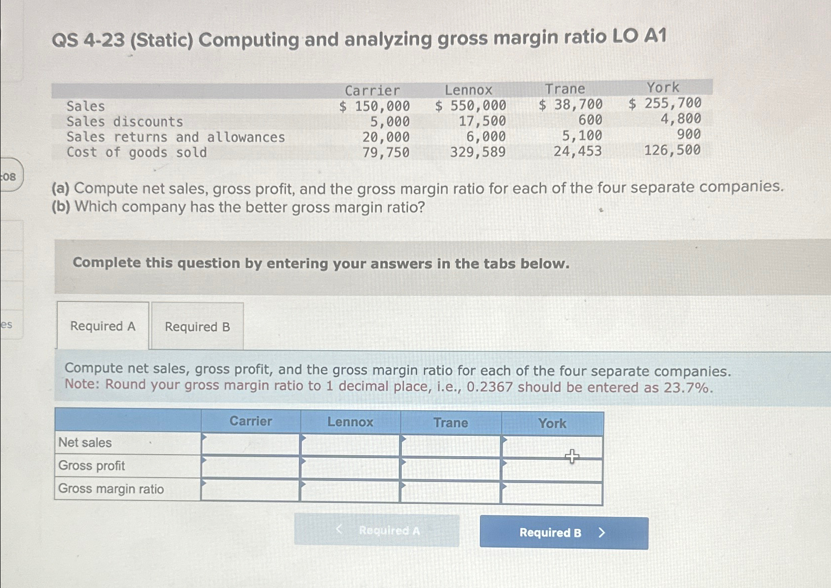 Solved QS 4-23 (Static) ﻿Computing and analyzing gross | Chegg.com