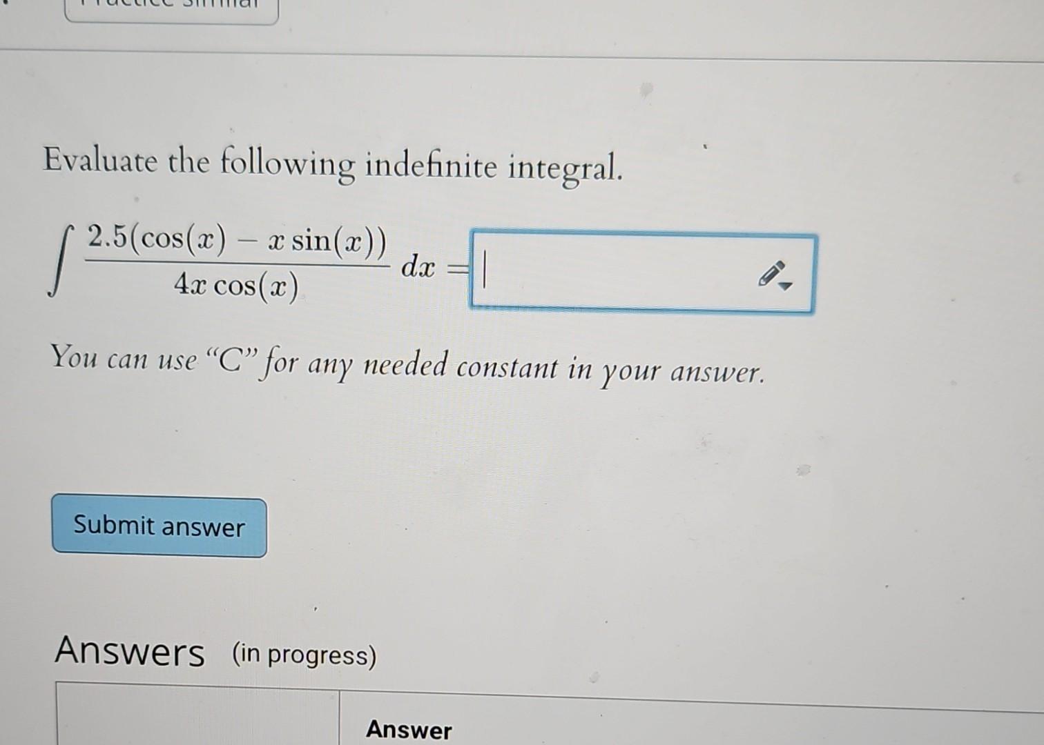 Solved Evaluate the following indefinite integral. | Chegg.com
