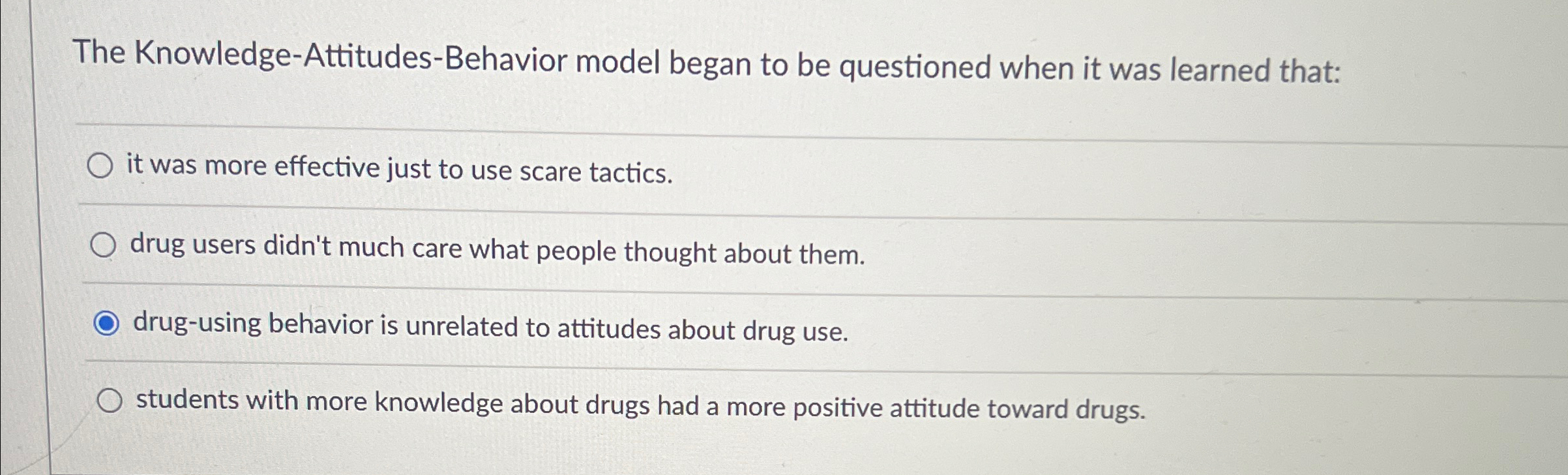Solved The Knowledge-Attitudes-Behavior model began to be | Chegg.com