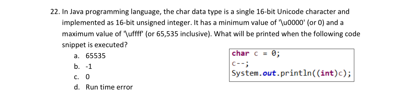 Solved In Java programming language, the char data type is a | Chegg.com
