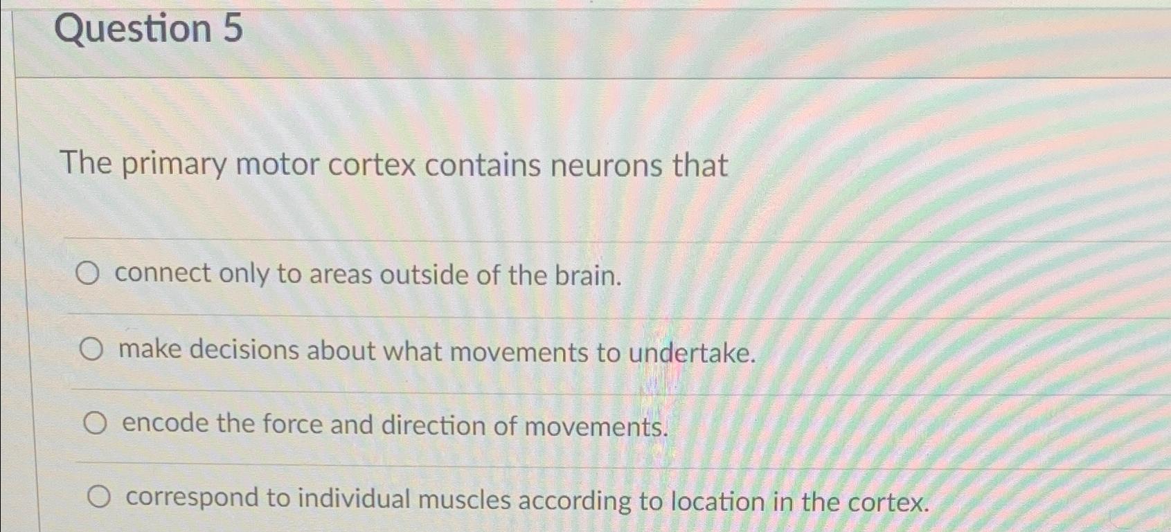 Solved Question 5The primary motor cortex contains neurons | Chegg.com