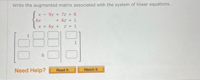 Solved Write the augmented matrix associated with the system | Chegg.com