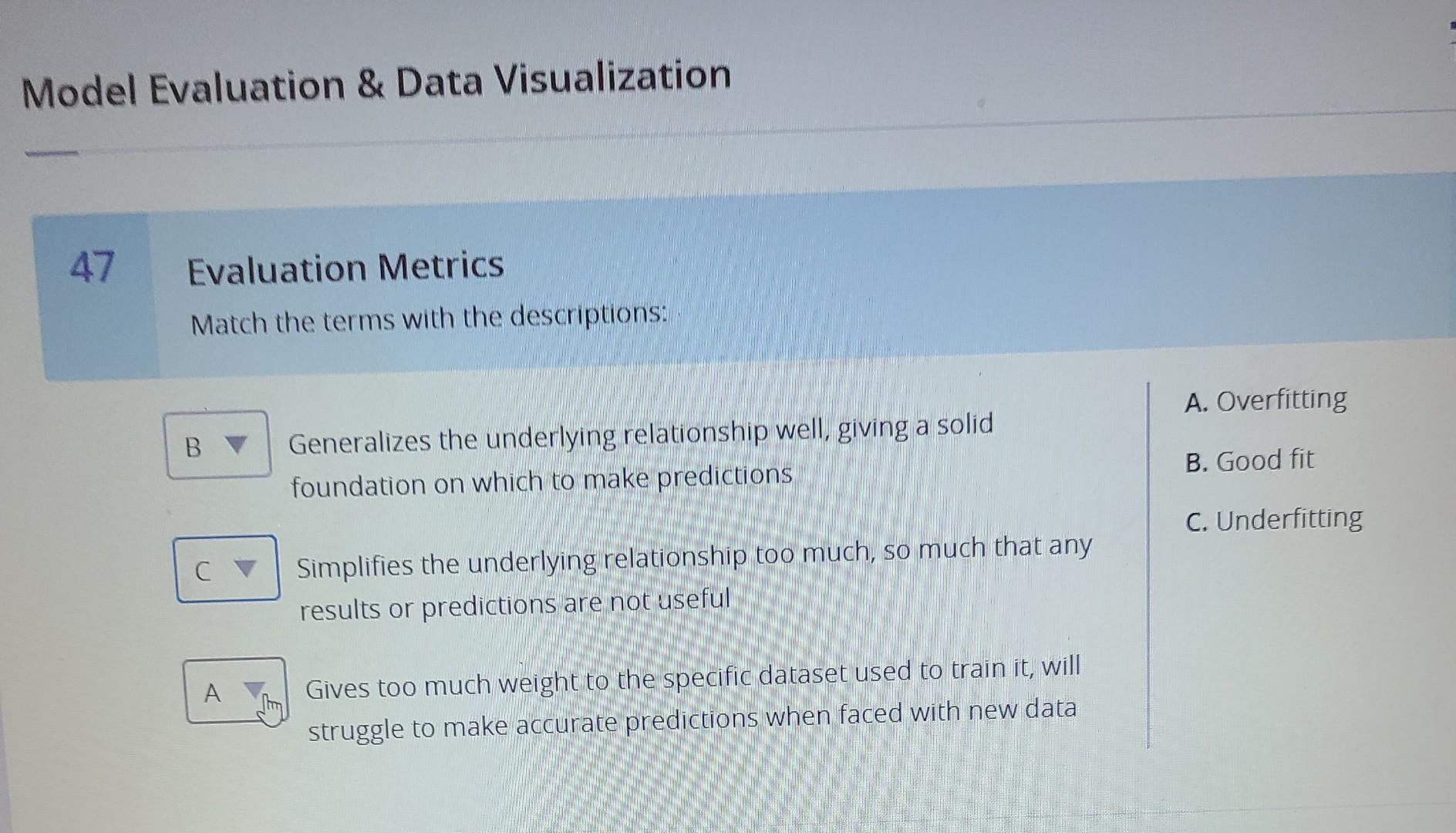 Solved Model Evaluation \& Data Visualization 47 Evaluation | Chegg.com