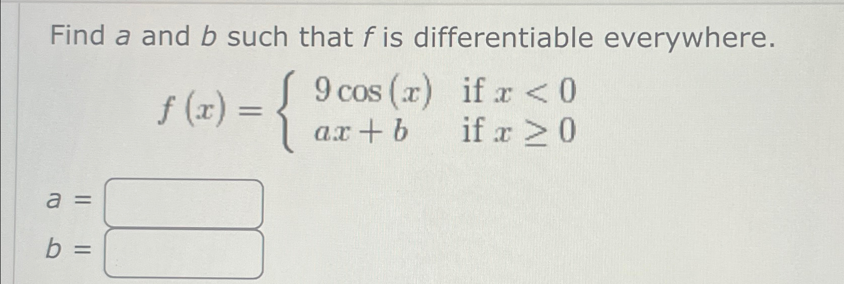 Solved Find a and b ﻿such that f ﻿is differentiable | Chegg.com