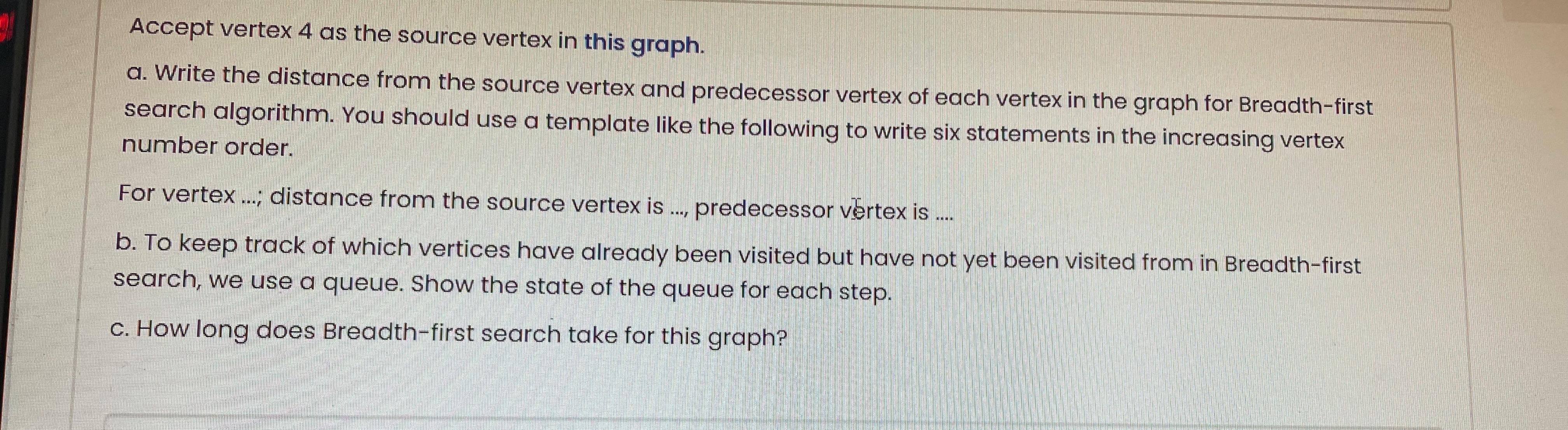 Solved Accept vertex 4 ﻿as the source vertex in this | Chegg.com