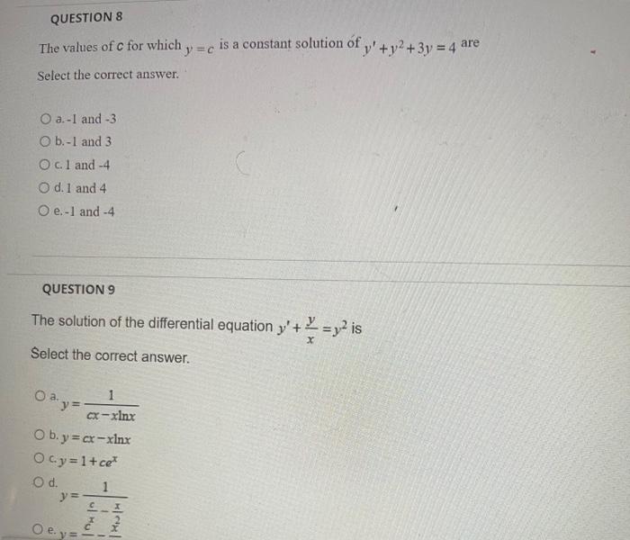 Solved The values of c for which y=c is a constant solution | Chegg.com