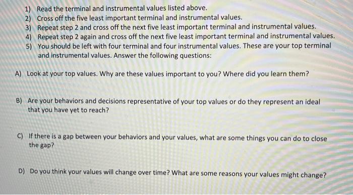 Solved Terminal Values Instrumental Values Wealth (a | Chegg.com