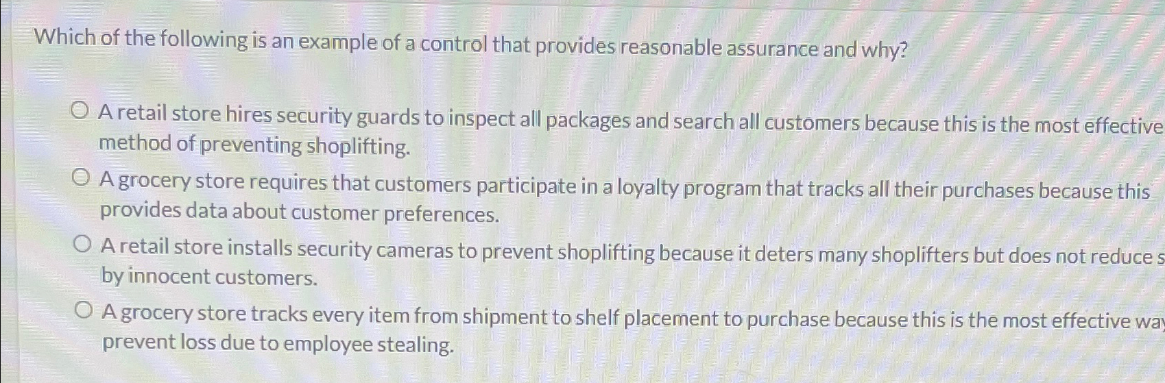 Solved Which of the following is an example of a control | Chegg.com