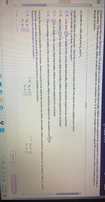 Solved A modical researcher says that less than TT% of | Chegg.com
