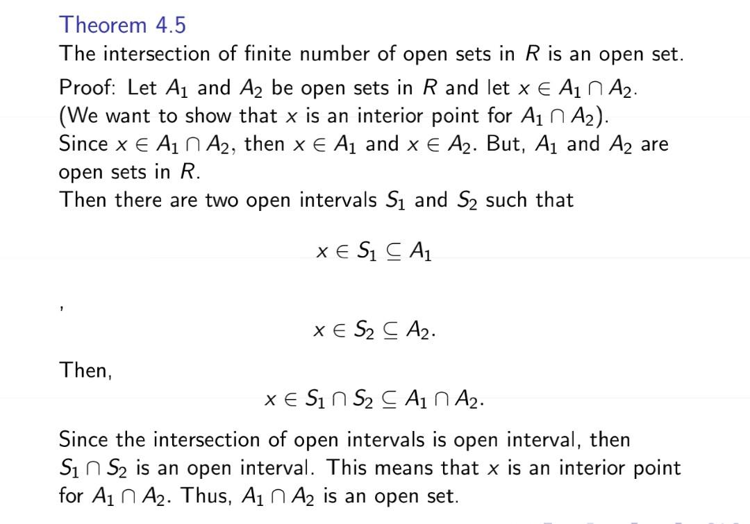 Solved Theorem 4.9 The intersection of a finite number of | Chegg.com