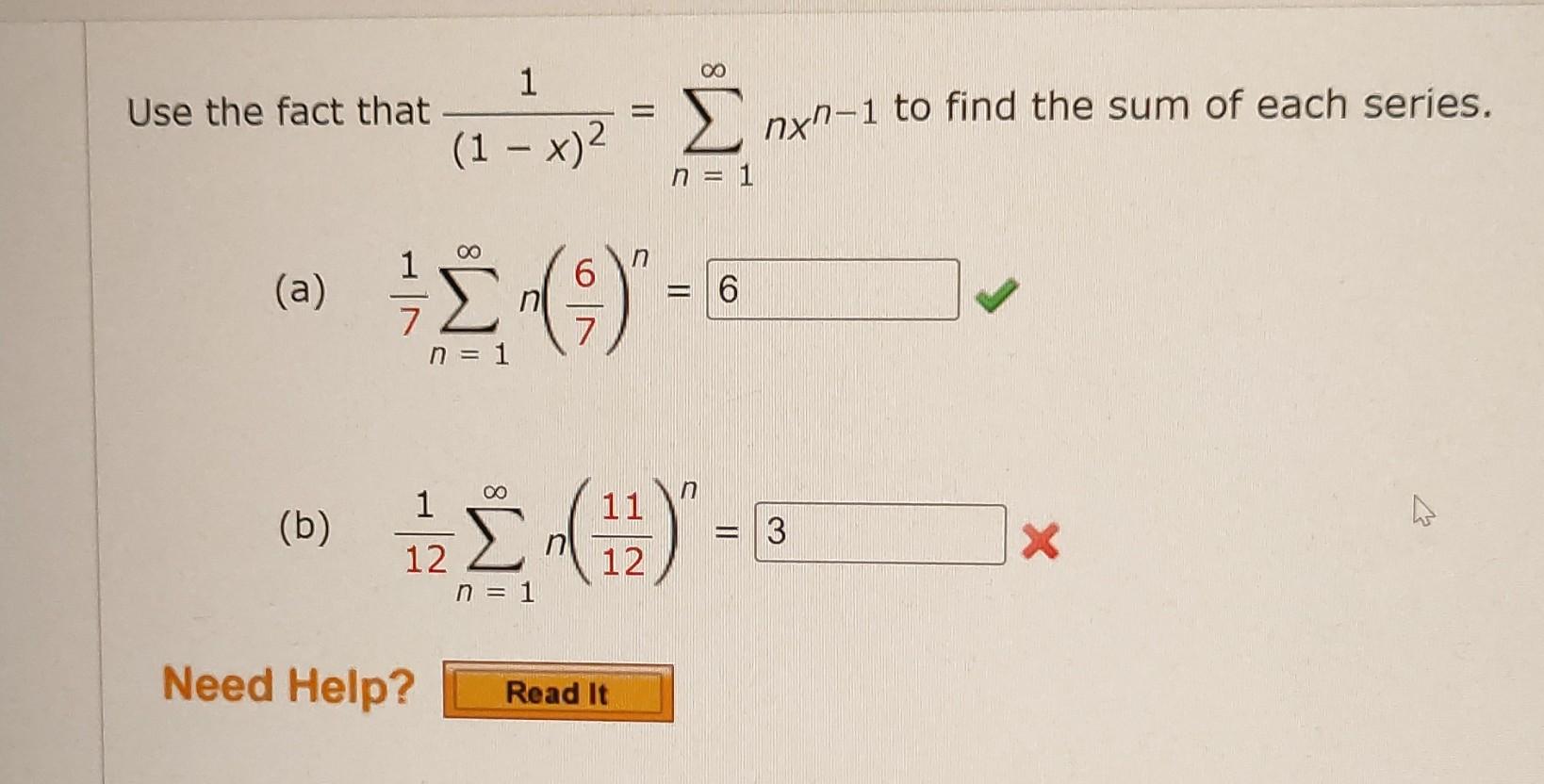 Solved Use the fact that (1−x)21=∑n=1∞nxn−1 to find the sum | Chegg.com