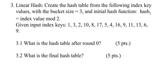 Solved 3 Linear Hash Create The Hash Table From The 