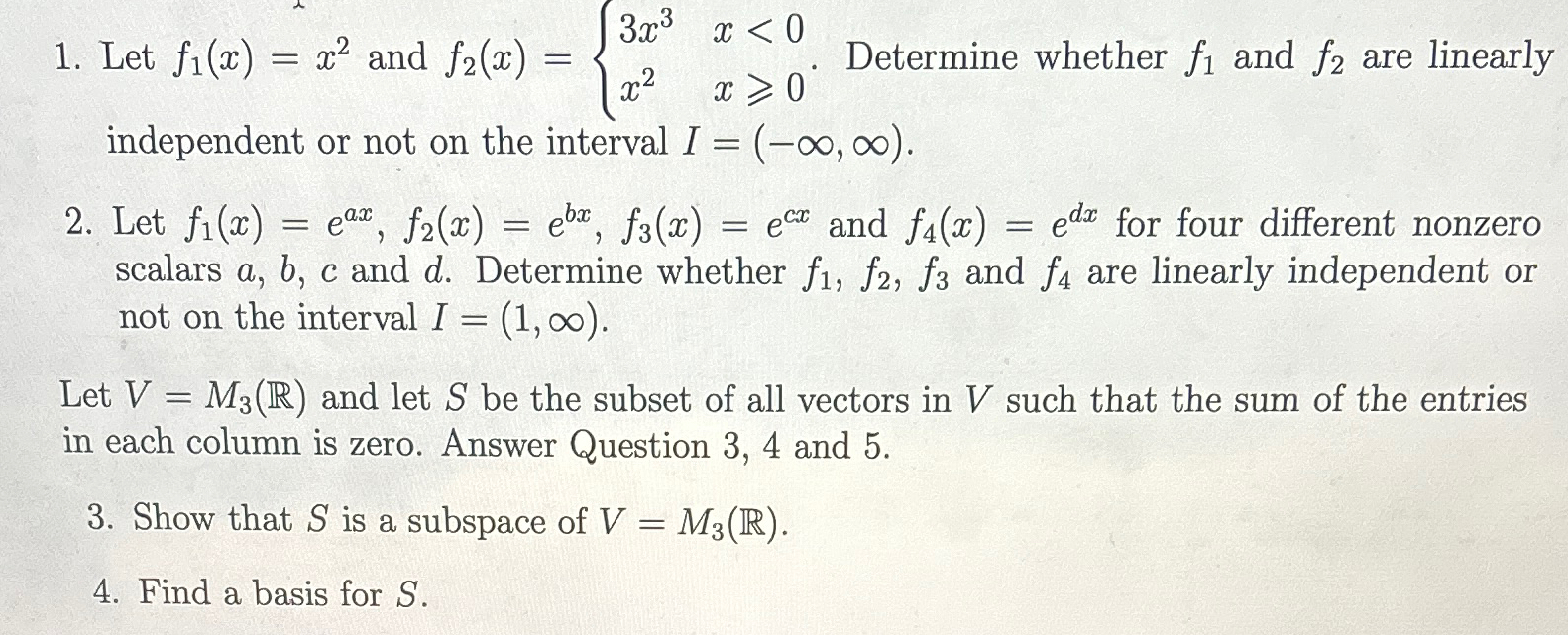 Solved Let f1(x)=x2 ﻿and f2(x)={3x3,x