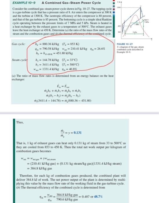 Solved EXAMPLE 10-9 A Combined Gas-Steam Power Cycle | Chegg.com