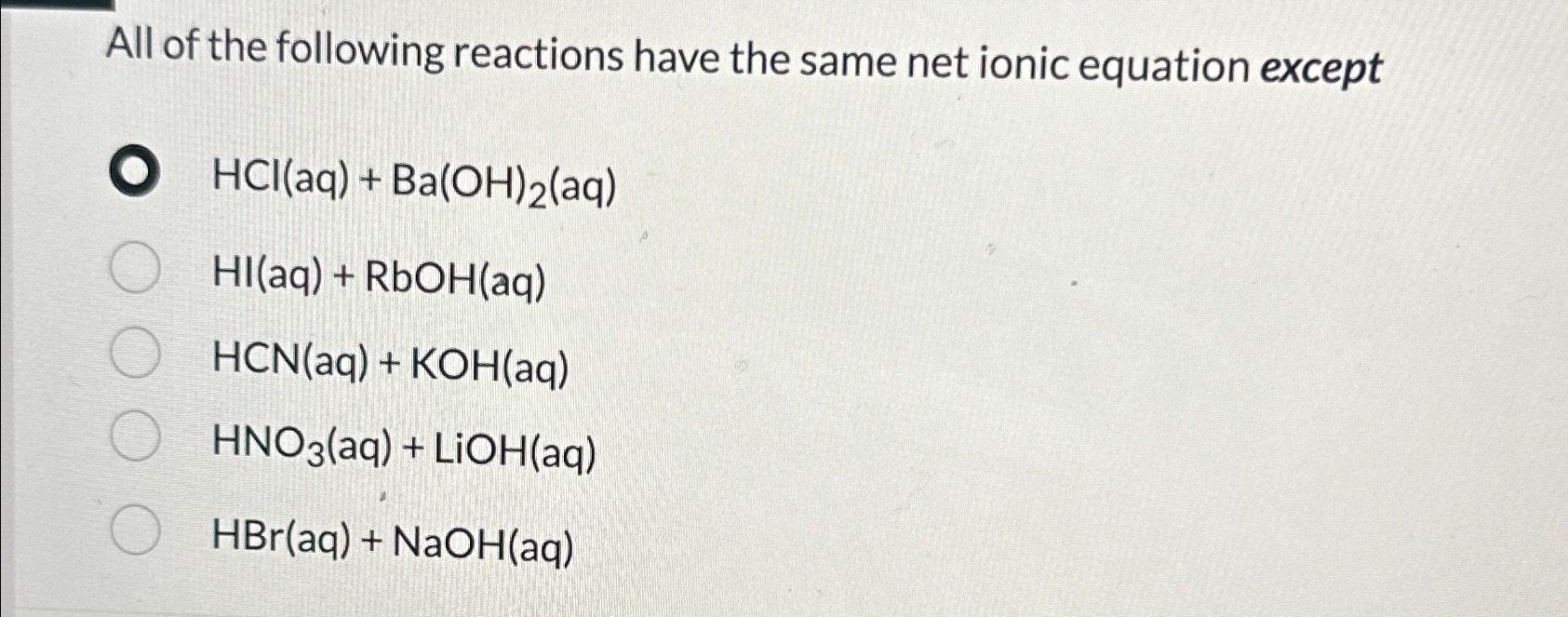 Solved All of the following reactions have the same net | Chegg.com