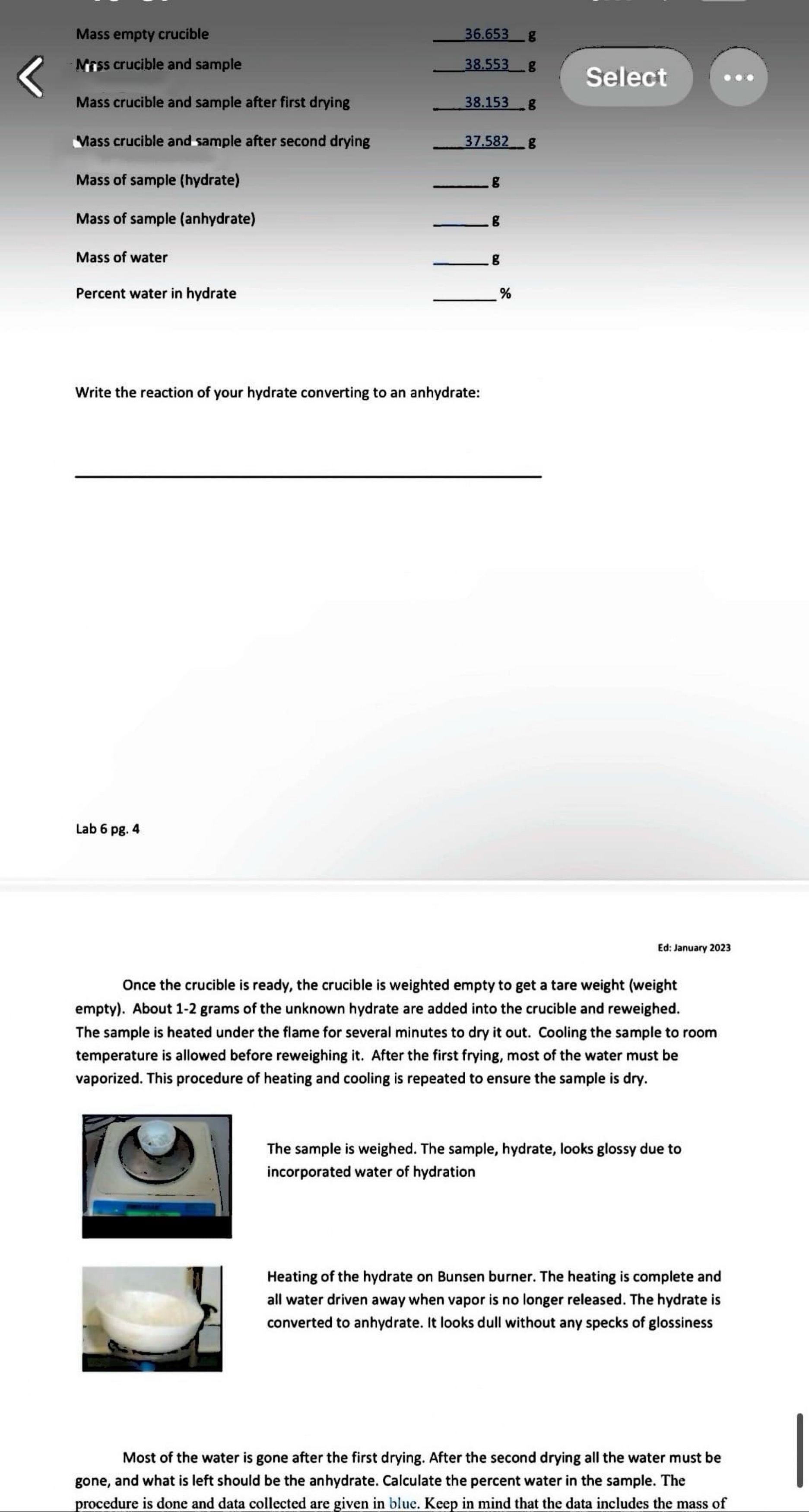 Solved Mass empty crucibleMiss crucible and sampleMass | Chegg.com