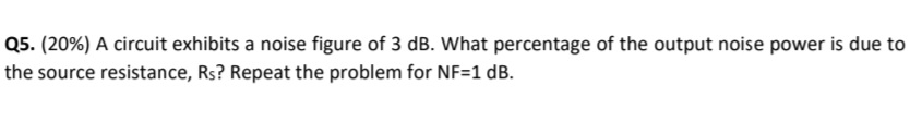 Solved Q5. (20%) ﻿A circuit exhibits a noise figure of 3dB. | Chegg.com
