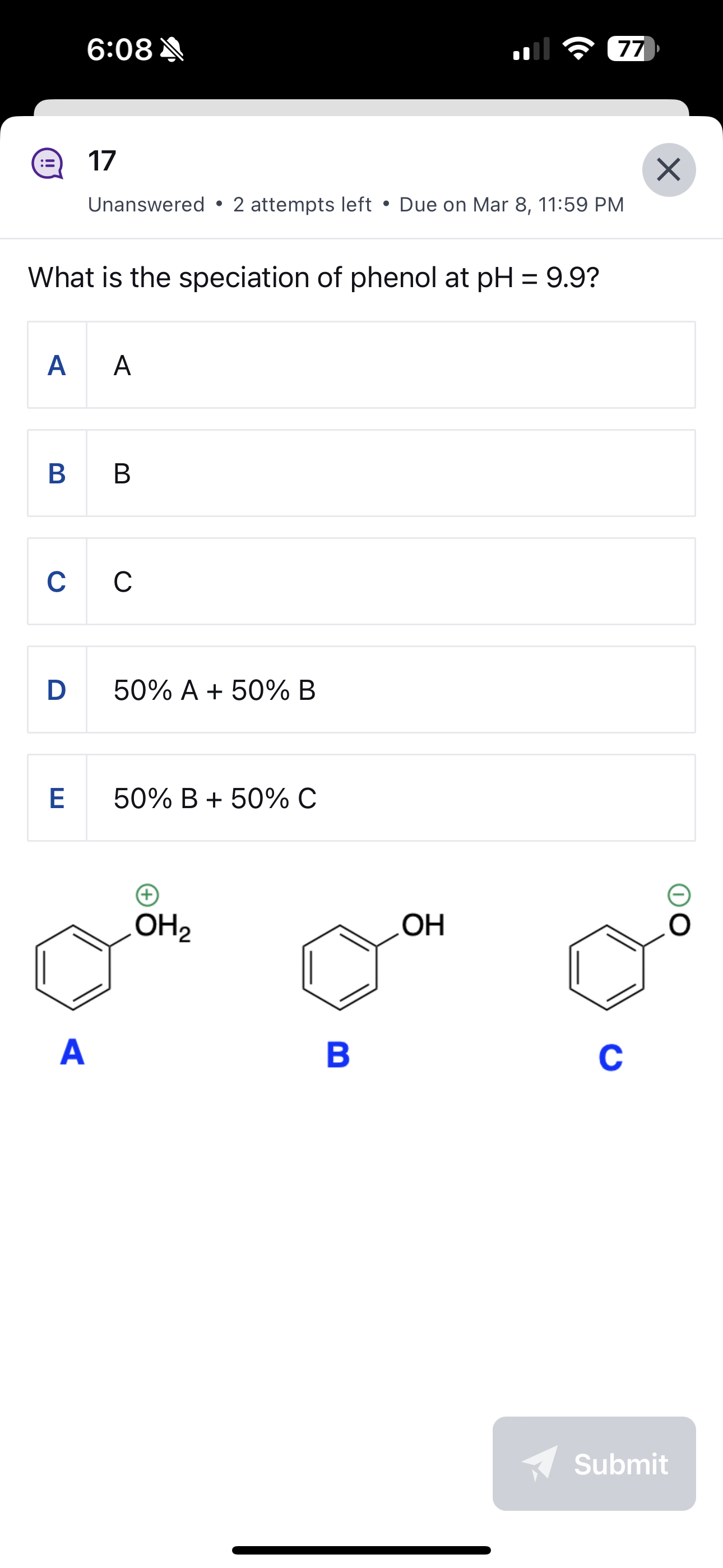 Solved what is the speciation of phenol at pH=9.9 ?A AB BC | Chegg.com