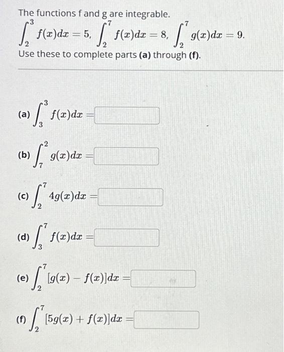 Solved The functions f and g are integrable. | Chegg.com