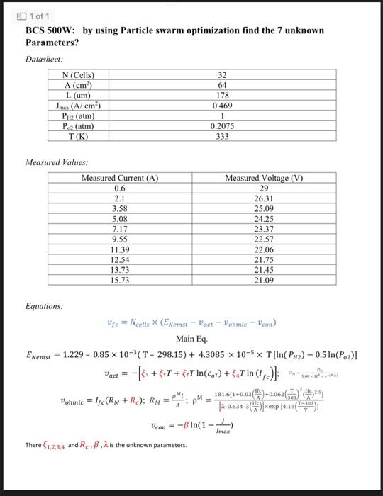 Solved 1 of 1 BCS 500W: by using Particle swarm optimization | Chegg.com