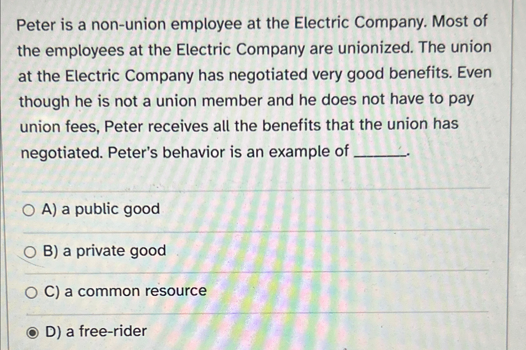 Solved Peter is a non-union employee at the Electric | Chegg.com