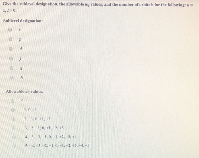 Solved Give all possible my values for orbitals that have | Chegg.com
