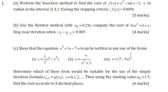 Solved 1 A Perform The Bisection Method To Find The Root